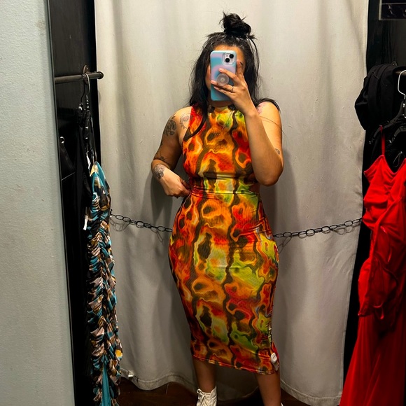 AKIRA | Dresses | Sheer Cutout Multi Colored Akira Dress | Poshmark